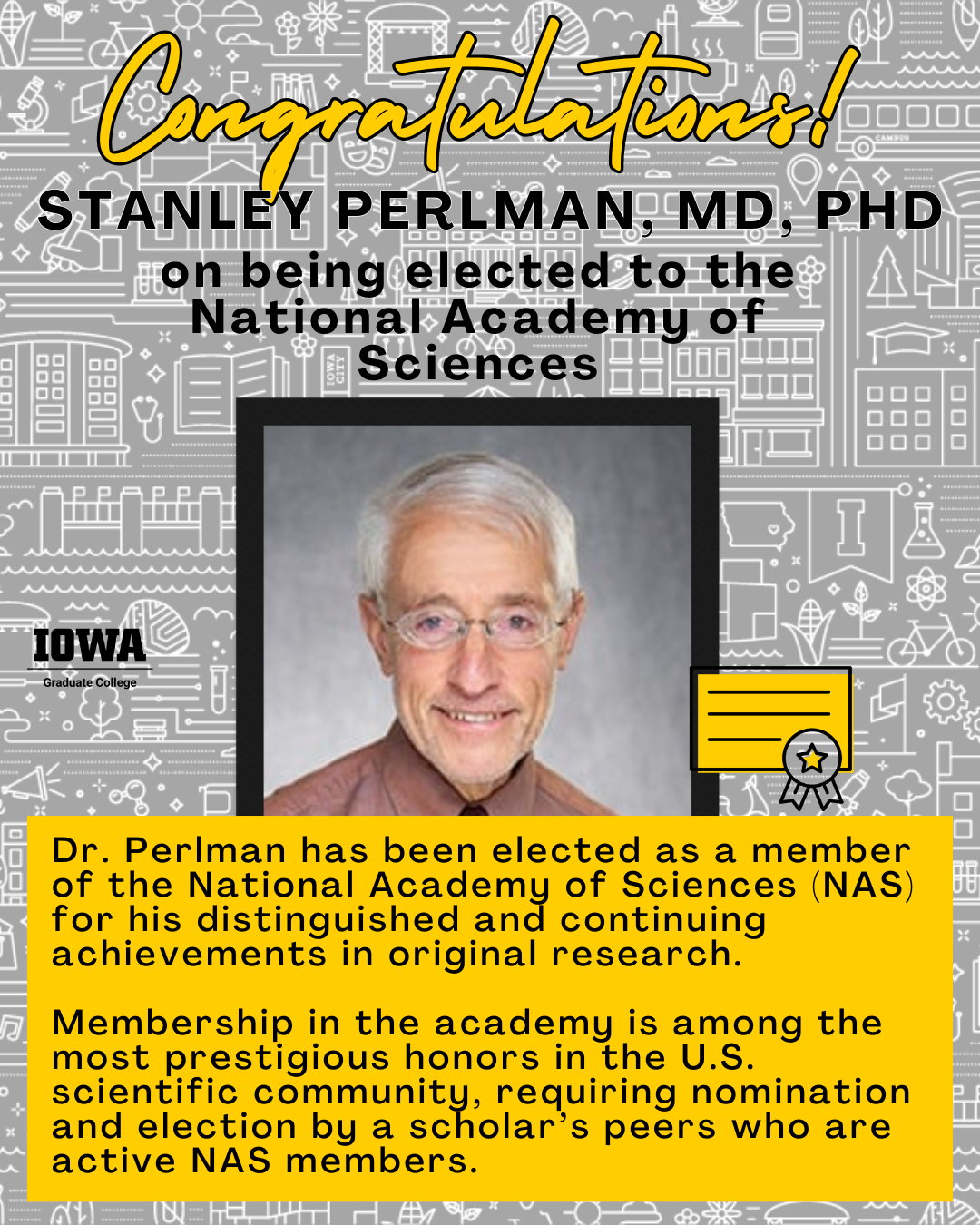 Stanley Perlman elected to the National Academy of Sciences | Interdisciplinary Graduate Program ...